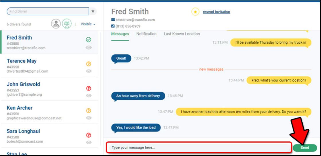 Instant Message Chat with Drivers