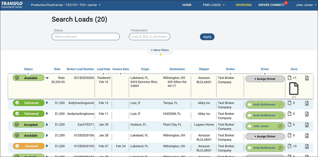 View Load Documents and Invoices