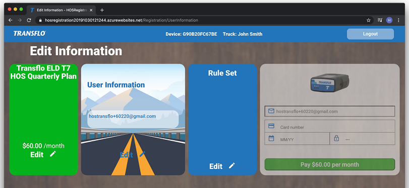 Log in to the Transflo HOS ELD Registration Portal