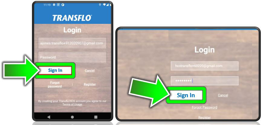Log in to the Transflo HOS App