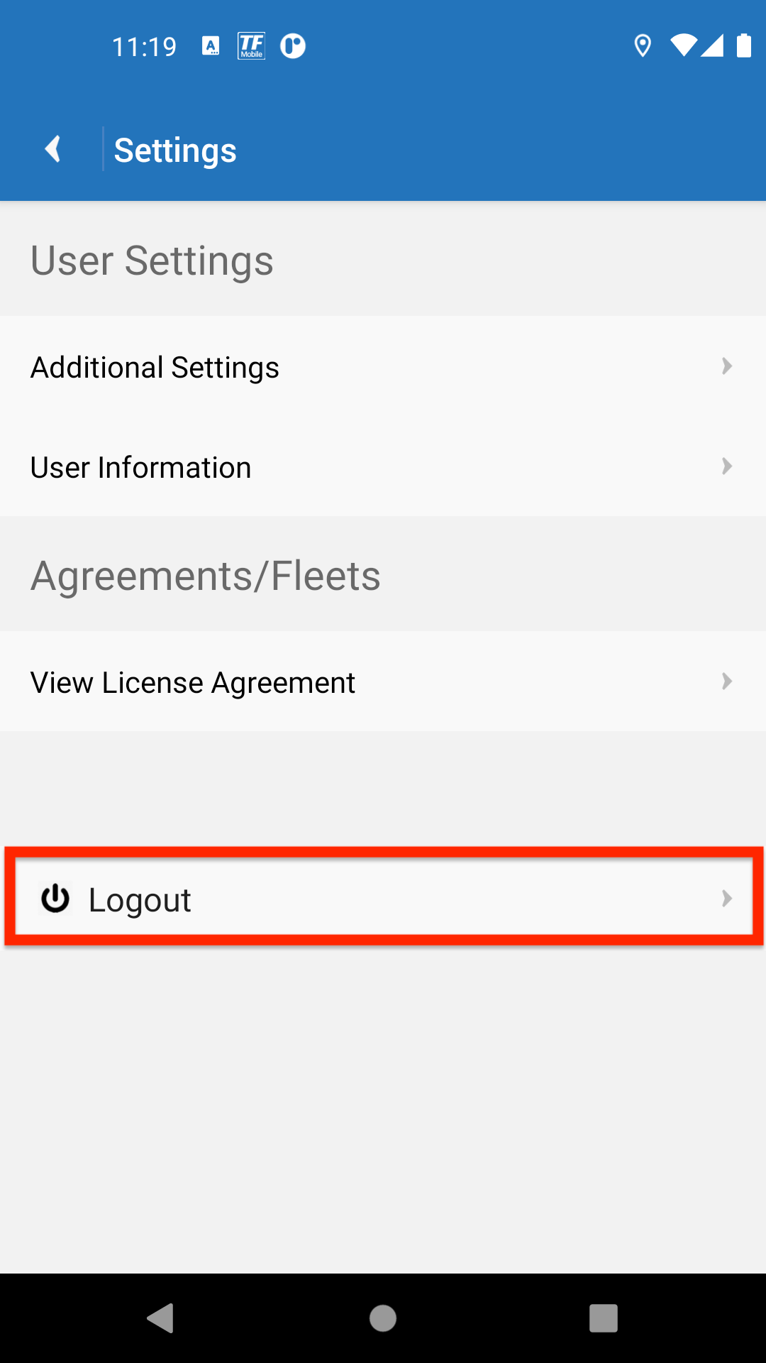 Log Out of the Transflo HOS App