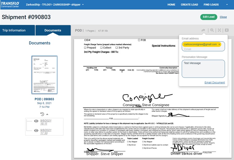 View Signature Status for a Shipment