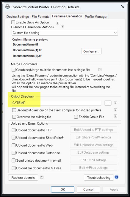 Install and Configure a Synergize Virtual Printer