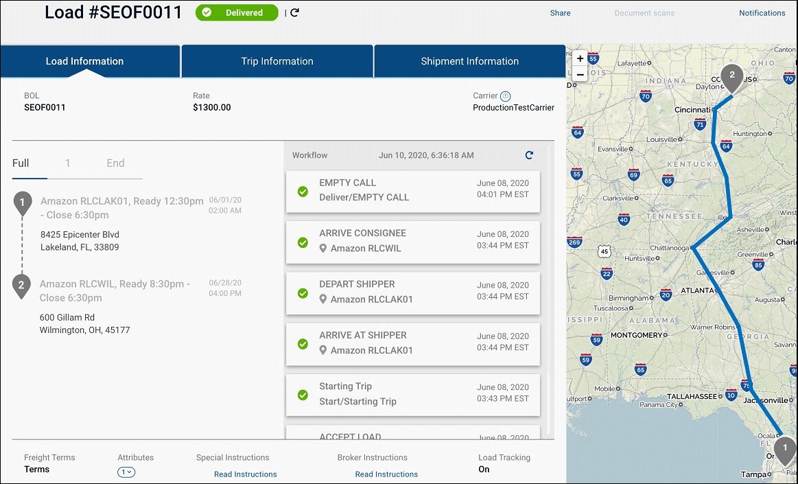 View Load Details for Carrier Assigned Loads